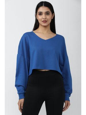 Buy Forever 21 Blue Solid V Neck Crop Tops Online