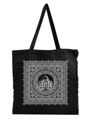 Buy Maatir White Printed Taj Mahal Black Canvas Tote Bag for Women Online