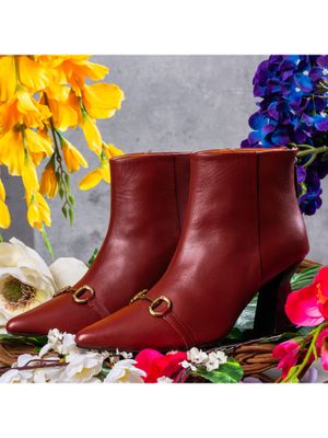 Buy Saint G Solid Rust Leather Zipper Ankle Boots Online