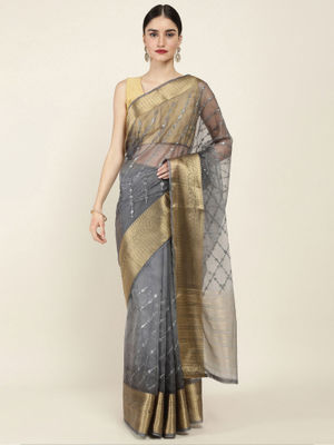 Buy Soch Embroidered Organza Saree with Unstitched Blouse Online