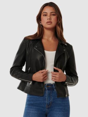 Buy Forever New Black Solid Biker Jacket Online