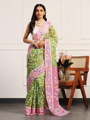 Buy Aditri Handloom Jamdani On Resham Silk Saree with Unstitched Blouse ...