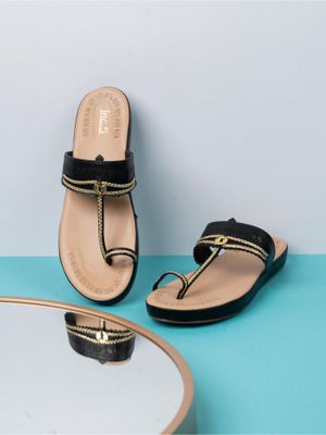 Buy Inc.5 Womens Black Casual Embellished One Toe Sandals (EURO 36) Online