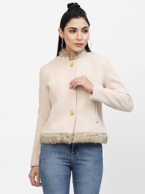 Buy Juelle Women Winterwear Cream Solid Single-Breasted Pea Coat Online