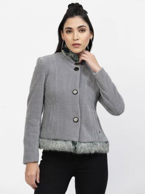 Buy Juelle Women Winterwear Grey Single-Breasted Pea Coat Online