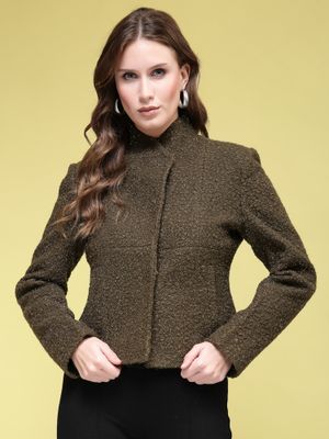 Buy Juelle Women Winterwear Olive Solid Pea Coat Online