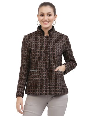 Buy Juelle Women Winterwear Black Checked Pea Coat Online