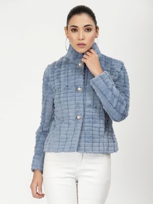 Buy Juelle Women Blue Checked Pea Coat Online