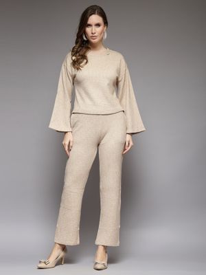 Buy Juelle Cable-Knitted Flared Sleeves Woolen Beige Co-Ord (Set of 2 ...