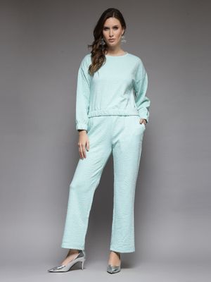 Buy Juelle Textured Drop-Shoulder Sleeves Woolen Blue Co-Ord (Set of 2 ...