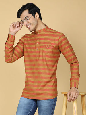 Buy TABARD Cotton Full Sleeve Regular Fit Checks Red Short Kurta for ...