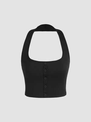 Buy Cider Button Up Halter Crop Top Online