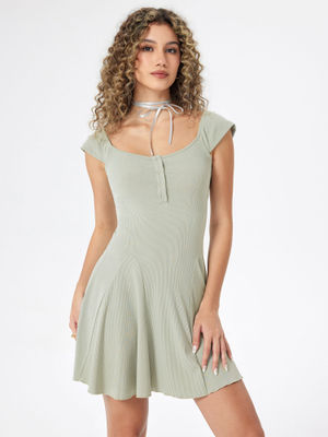 Buy Cider Solid U-neckline Button Up Mini Dress Online