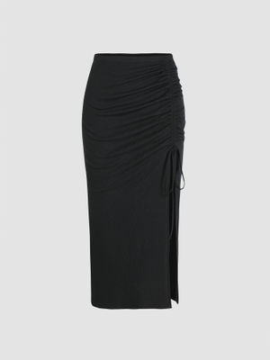 Buy Cider Solid Drawstring Split Maxi Skirt Online