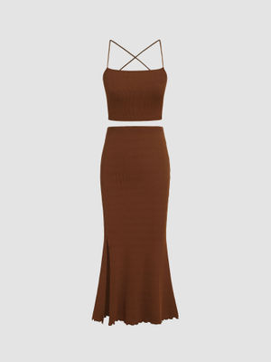 Buy Cider Knitted Cami Tank Top & Split Maxi Skirt Set (Set of 2) Online