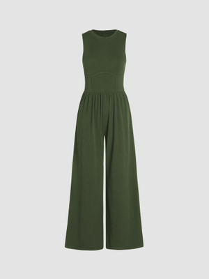 Buy Cider Solid Sleeveless Wide Leg Jumpsuit online