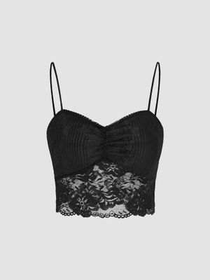 Buy Cider Solid Floral Lace Cami Crop Top Online