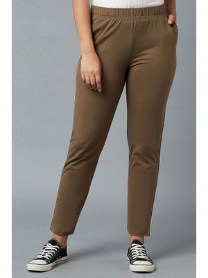 Buy Elleven Brown Ankle Length Jersy Pants Online