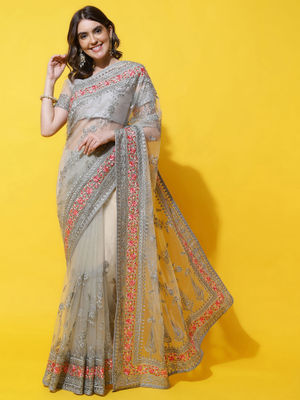 Buy Kasee Women Embroidered Saree with Unstitched Blouse Online
