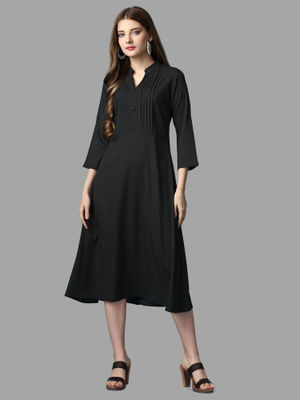 Buy RAISIN Black Solid Three Fourth Sleeves Midi Dress for Women Online