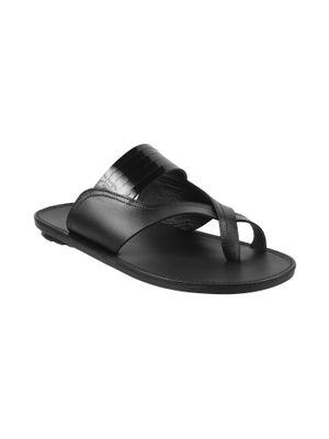 Buy Mochi Mens Black Flat ChappalsMochi Black Leather Solid Sliders online