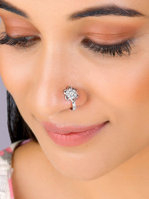 Buy GIVA Sterling Silver Floral Pleasure Nose Pin (Clip On) for Women ...