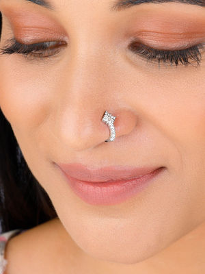 Buy GIVA Sterling Silver Classic Quartet Zircon Nose Pin (Clip On) for ...