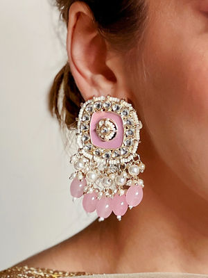 Buy Azai by Nykaa Fashion Ethnic Pink & Gold Square Kundan Danglers ...