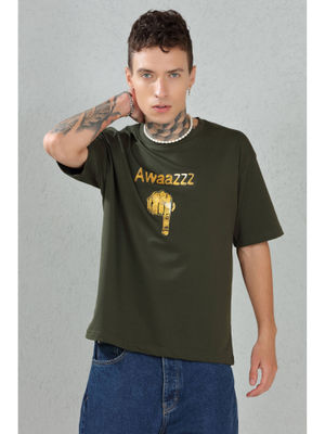 Buy Dimeh Awaz Niche Olive Oversized T-Shirt online