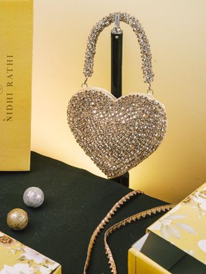 Buy NR BY NIDHI RATHI Heart Shape Studded Flap Clutch Bag with ...
