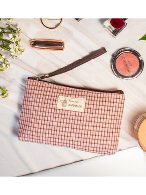 Buy Visual Echoes Pink Checkered Everyday Essential Pouch Online