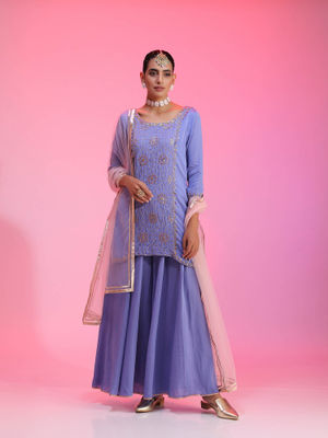 Buy Kudi Pataka Designs Gulabo-la Blue Kurti With Sharara & Dupatta ...