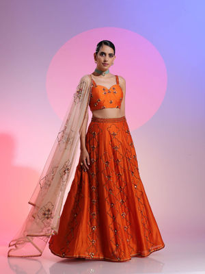 Buy Kudi Pataka Designs Iris Rust Fusion Lehenga With Choli & Dupatta ...
