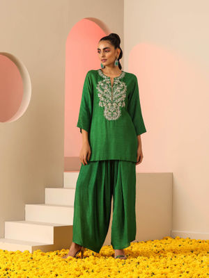Buy Kudi Pataka Designs Shruti Green Salwar With Kurti (Set of 2) Online