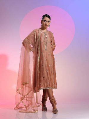 Buy Kudi Pataka Designs Tehzeeb Brown Kurta Slip With Chudidar ...