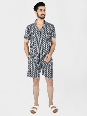 Buy Blissence Navy Blue Zic-Zag Printed Co-ord Set (S) Online