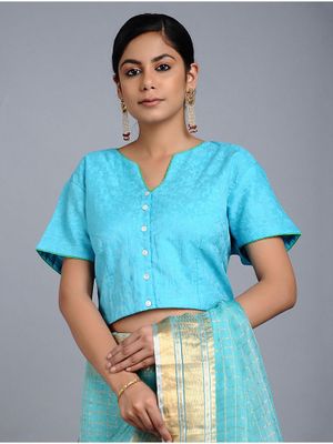 Buy SMRITI GUPTA Turquoise Cutwork Blouse Online