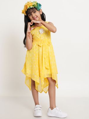 Buy Creative Kids Floral Print Drawstring High And Low Girls Dress ...