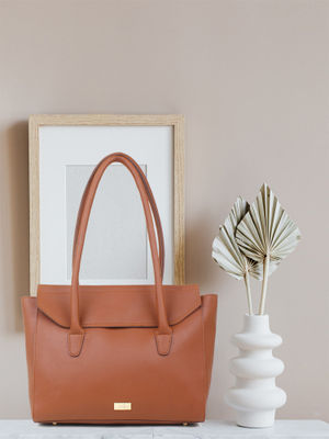 Buy Yelloe Tan Oversized Tan Multi Compartment Tote Online