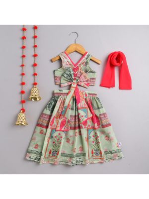 Buy Many Frocks Green Gota Patti Embellished Printed Lehenga Choli with ...