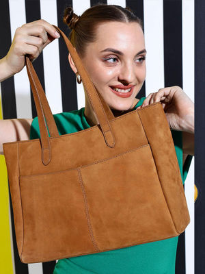 Buy Saint G Tan Leather Oversized Structured Shoulder Bag Online