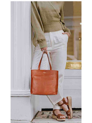 Buy Saint G Tan Leather Oversized Structured Shoulder Bag Online