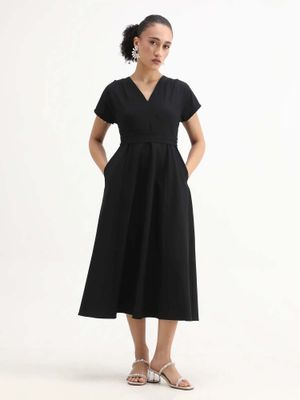 Buy RAREISM Solid Midi Dress with Belt (XXS) Online