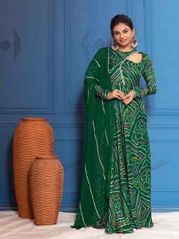 Buy NUD Forest Green Bandhani Anarkali with Dupatta (Set of 2) Online