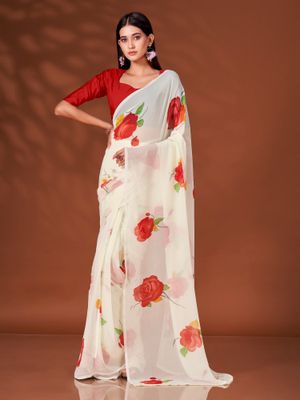 Tikhi Imli Printed Saree : Buy Tikhi Imli Ready to Wear Cream & Red ...