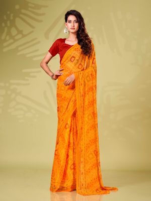 Tikhi Imli Printed Saree : Buy Tikhi Imli Ready to Wear Orange & Red ...