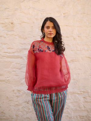 Buy AYAKA Pam Rust Silk Organza Top with Inner (Set of 2) Online