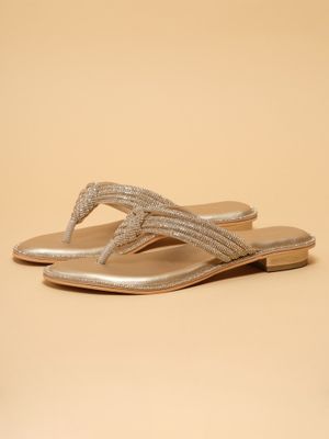 Buy Eridani Women Aira Gold Embellished Slip-On Sandal Heels Online