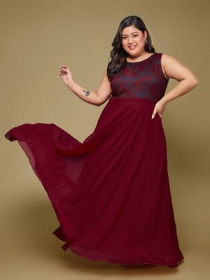 Buy Miss Chase A+ Curve Collection Plus Size Womens Maroon Sleeveless ...