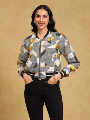 Buy Label Ritu Kumar Multi-Color Printed Bomber Slit Pocket Jacket Online